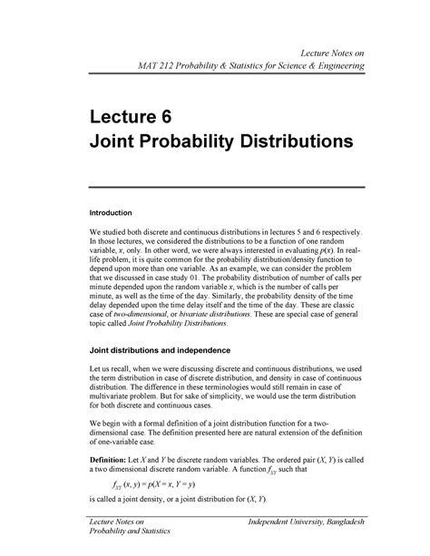 Lecture 06 Lecture Notes On MAT 212 Probability Statistics For