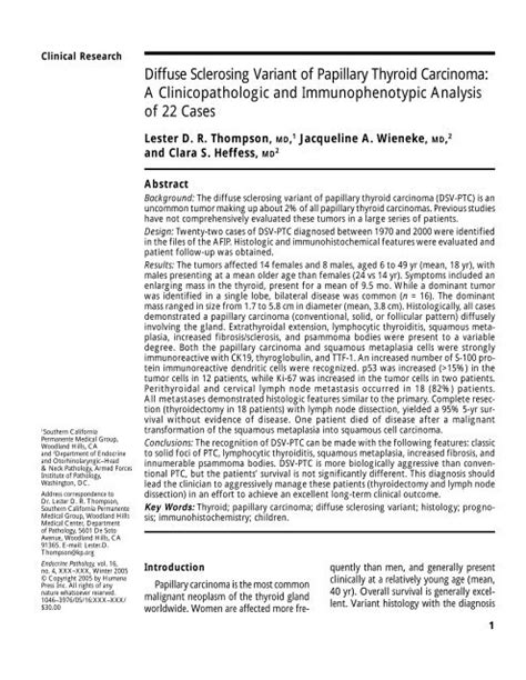 Diffuse Sclerosing Variant Of Papillary Thyroid Carcinoma A