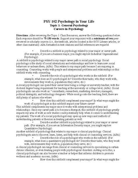 Psy 102 Rs T1 Careers In Psychology Psy 102 Psychology In Your Life