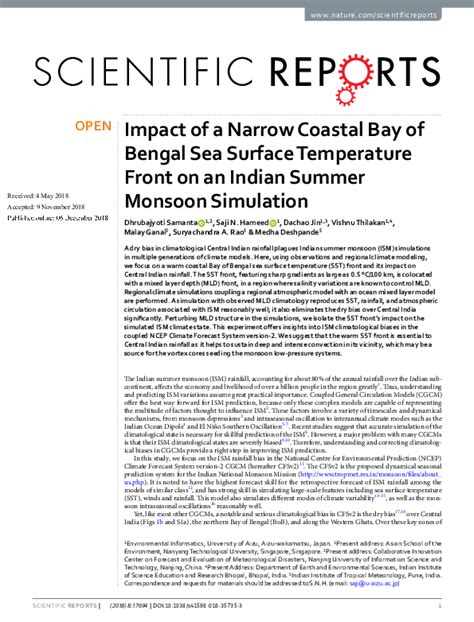 Pdf Impact Of A Narrow Coastal Bay Of Bengal Sea Surface Temperature Front On An Indian Summer