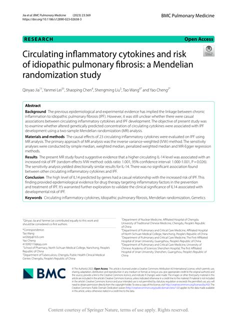 Pdf Circulating Inflammatory Cytokines And Risk Of Idiopathic