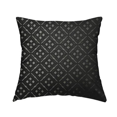 Azima Small Medallion Geometric Pattern Black Silver Shine Upholstery