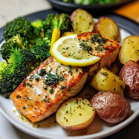 Lemon Butter Salmon With Roasted Potatoes And Broccoli