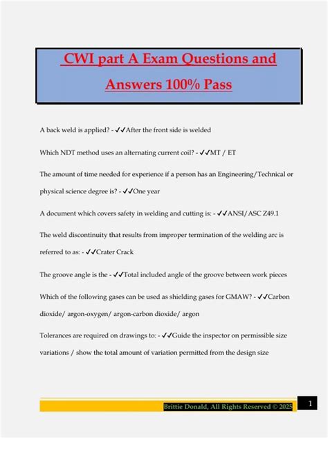 Cwi Part A Exam Questions And Answers 100 Pass Cwi Stuvia Us