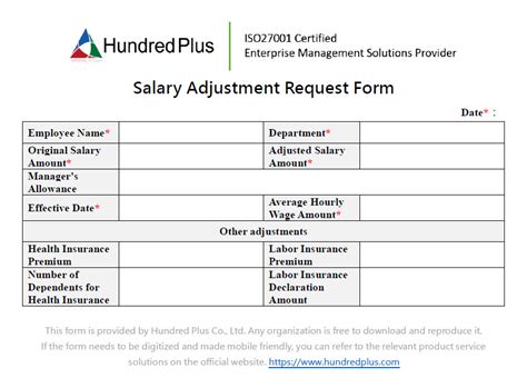 Example Form Salary Adjustment Request Form 101Form Net