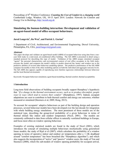 Pdf Simulating The Human Building Interaction Development And Validation Of An Agent Based
