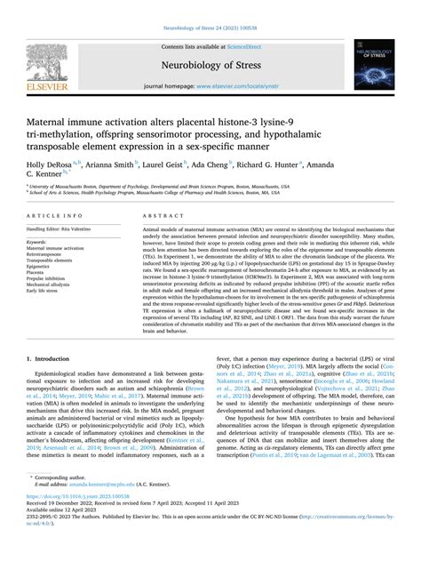 Pdf Maternal Immune Activation Alters Placental Histone 3 Lysine 9