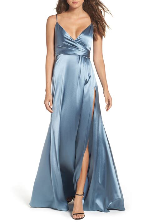 Lyst Jill Jill Stuart Faux Wrap Satin Gown In Blue