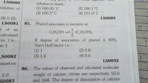 If Degree Of Association Of Phenol Is 40 Vant Hoff Factor I Is