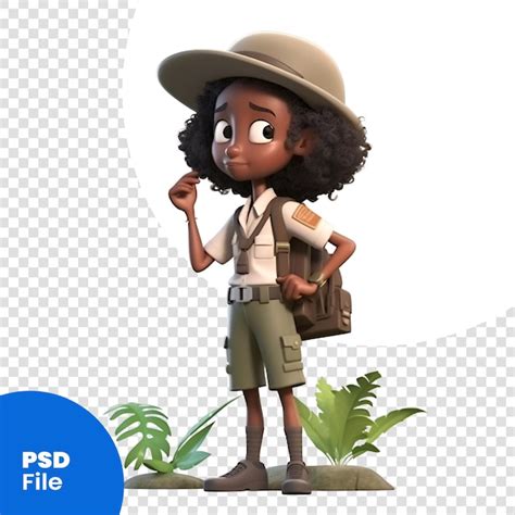 Premium Psd African American Scout Girl In Safari Outfit With