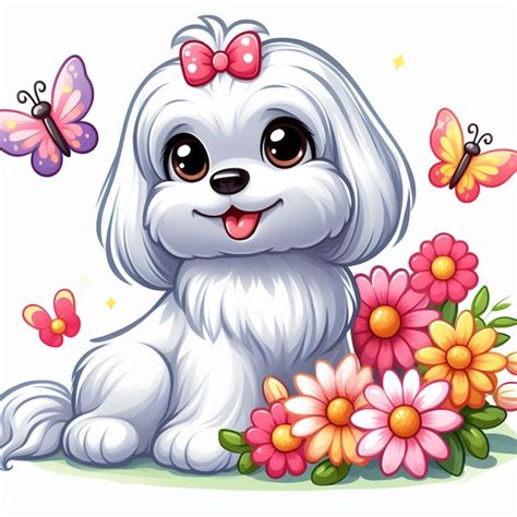 Милая мальтийская собака Вектор карикатурная иллюстрация Премиум векторы