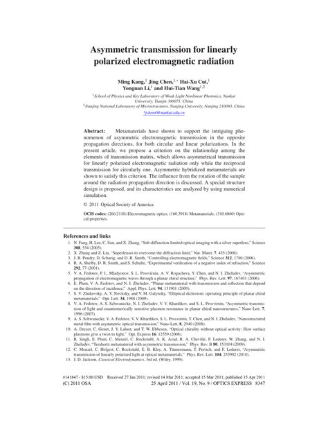 Pdf Asymmetric Transmission For Linearly Polarized Electromagnetic Radiation