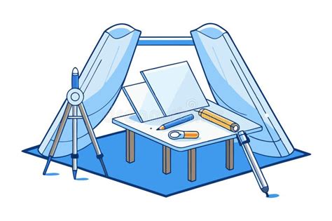 Detailed Vector Illustration Of A Blueprint Drafting Table With