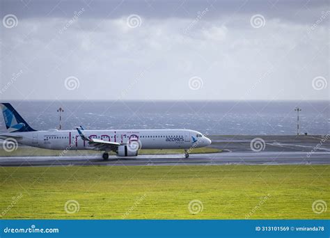 Landing Airbus A Lr Plane Inspire From Sata Azores Airlines In Airport Of Ponta Delgada