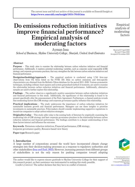 Pdf Do Emissions Reduction Initiatives Improve Financial Performance Empirical Analysis Of