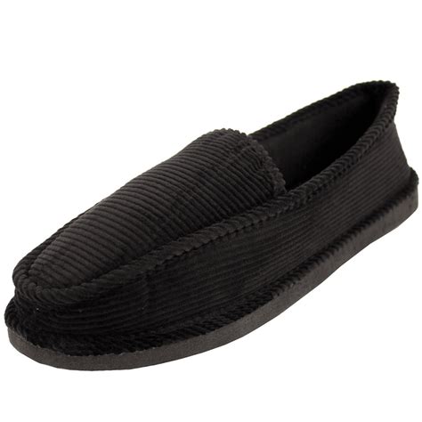 Mens Slippers House Shoes Corduroy Color Slip On Moccasin Comfort