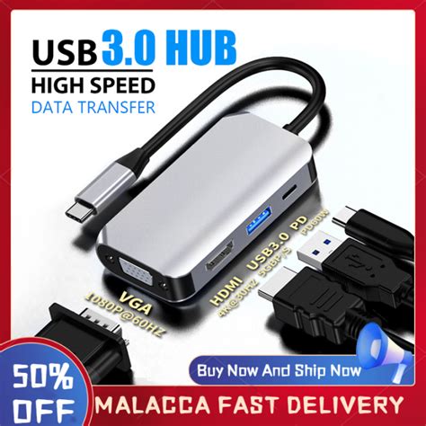 IN Type C Docking Station Multi Function Card Reader Hub Expansion USB Splitter To HDMI VGA