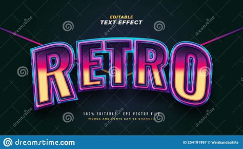 Colorful Retro Text Style With 3d And Curved Effect Stock Vector