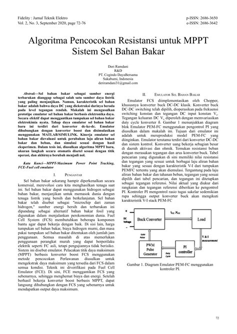 Pdf Algoritma Pencocokan Resistansi Untuk Mppt Sistem Sel Bahan Bakar