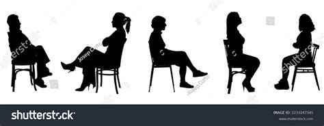 Silhouette Group Wemen Sitting On Chair Stock Illustration 2233247345