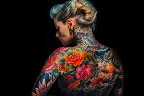 Mujer Con Tatuaje En La Espalda Y Flor En El Hombro IA Generativa