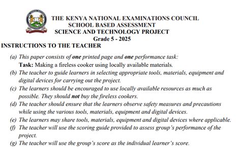 Knec Grade 4 And 5 School Based Assessment Sba Projects