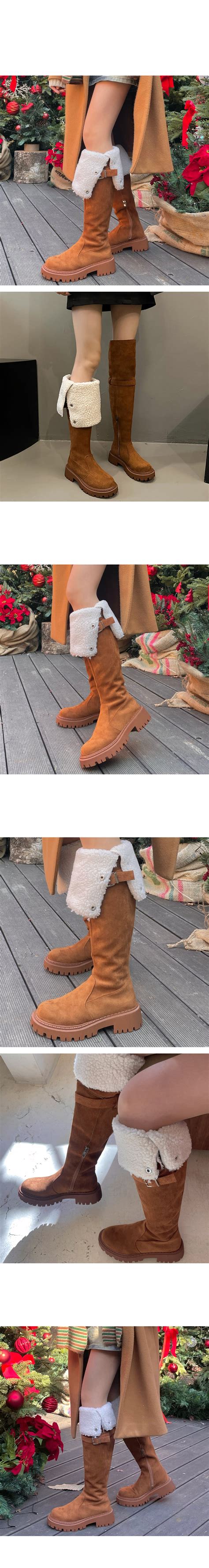 4cm230~250 통굽 롱부츠 키높이 가보시 플랫폼 롱워커 양털 뽀글이 싸이하이 레이스업 퍼 패딩 방한 겨울 스웨이드 겨울 롤업 앵클 첼시 웨스턴 지퍼 라운드 돈돈 신발