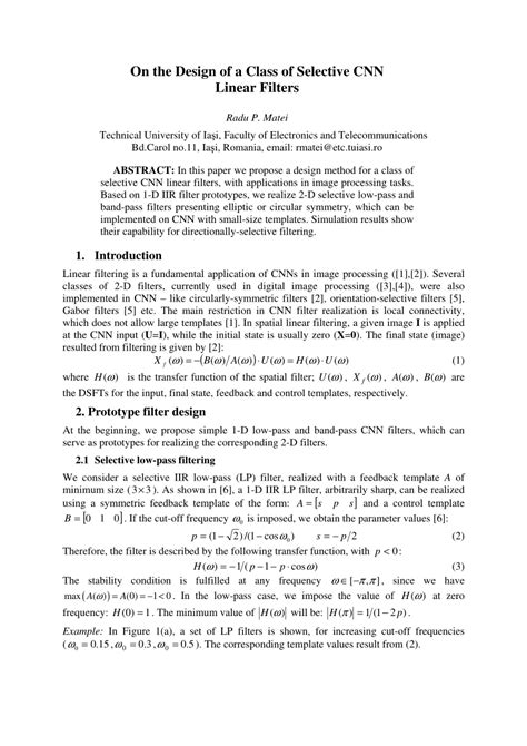 Pdf On The Design Of A Class Of Selective Cnn Linear Filters
