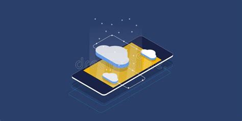 Cloud Computing Mobile Data Smart Phone With Cloud Application 3d Isometric Concept Stock