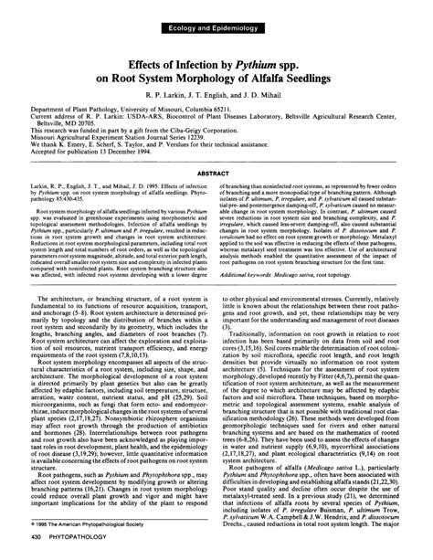Pdf Effects Of Infection By Pythium Spp On Root System Morphology Of Alfalfa Seedlings