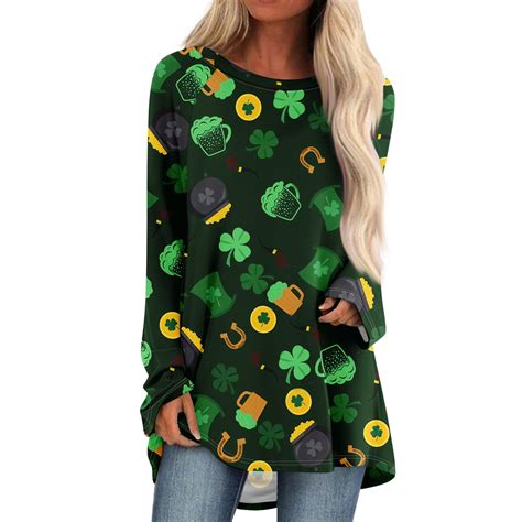 Adssdq St Patricks Day Shirts For Women Long Sleeve Round Neck Tunic