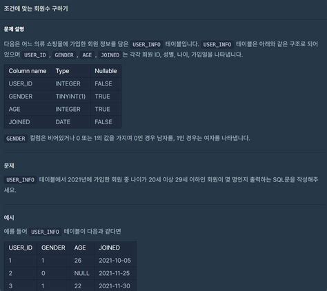 조건에 맞는 회원수 구하기 Sql