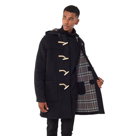 Mens Duffle Coat Classic Fit Black Wooden Toggles Original