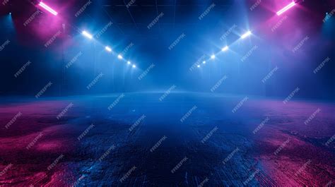 Dark Empty Street Scene Neon Lights Dark Blue Background Premium Ai