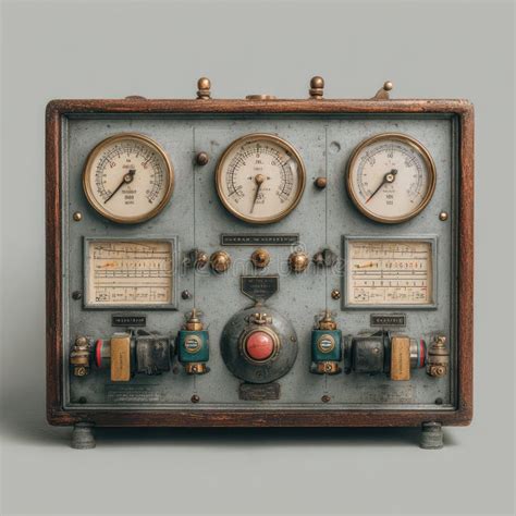 Vintage Industrial Control Panel With Gauges And Switches Stock