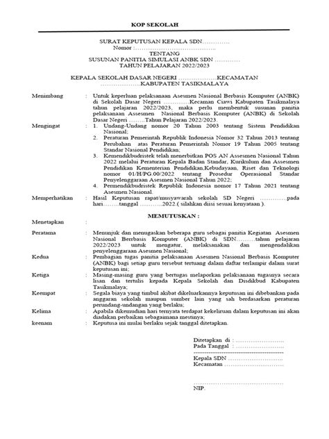 Sk Panitia Anbk Tingkat Sekolah Pdf