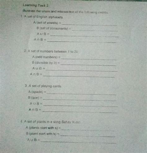 Solved Learning Task 2 Illustrate The Uron And Intersection Of The