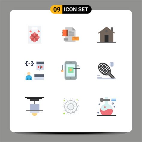Universal Icon Symbols Group Of 9 Modern Flat Colors Of Programmer Develop Building Coding House