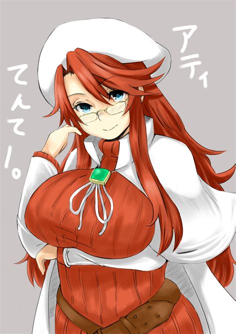 Safebooru 1girl Absurdres Aty Belt Blue Eyes Breast Hold Breasts