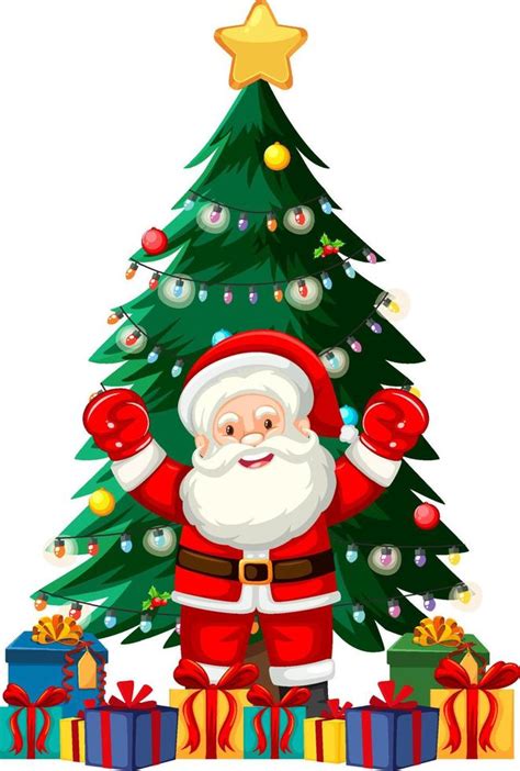 Papa Noel Con Arbol De Navidad 11132510 Vector En Vecteezy