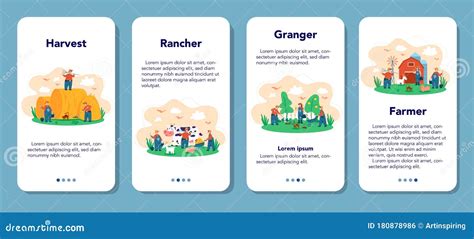 Farm Farmer Mobile Application Banner Set Farmers Working Stock