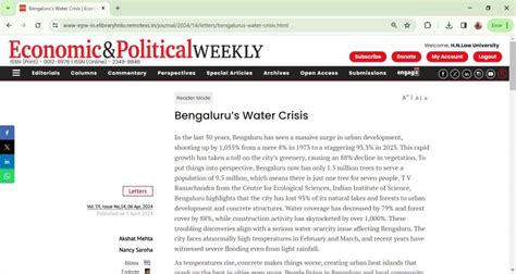 Nancy Saroha On Linkedin I Am Pleased To Announce That Our Article Titled Bengalurus Water