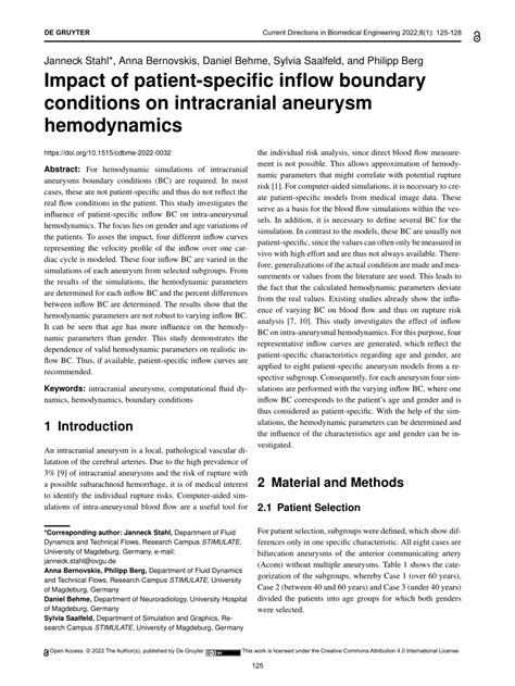 Pdf Impact Of Patient Specific Inflow Boundary Conditions On