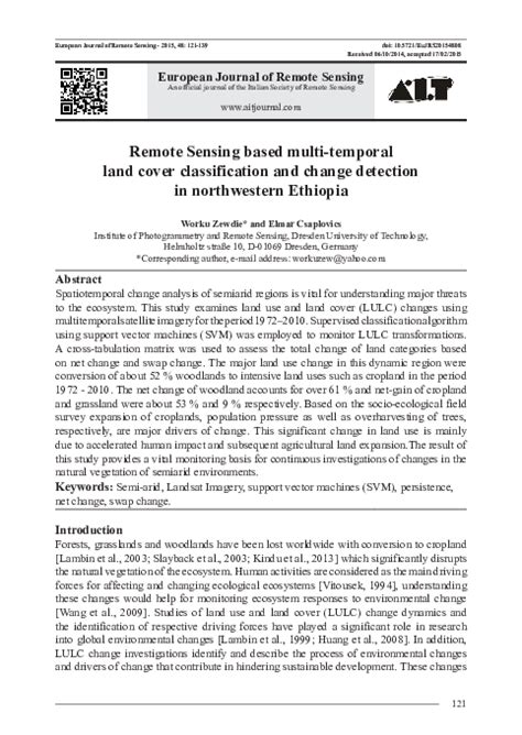 Pdf Remote Sensing Based Multi Temporal Land Cover Classification And