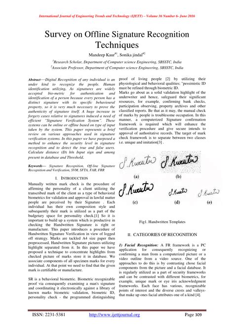 Pdf Survey On Offline Signature Recognition Techniques