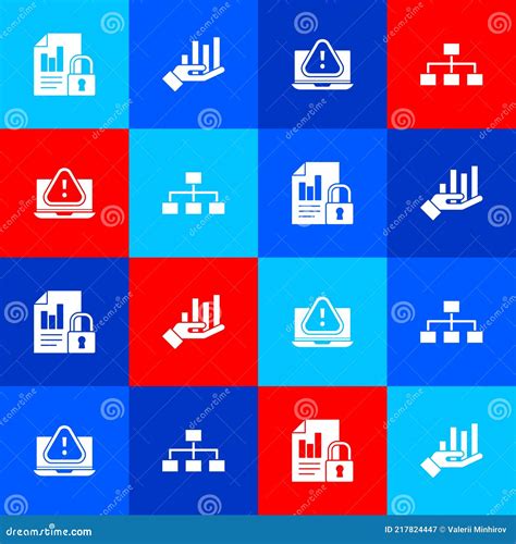 Set Document And Lock Pie Chart Infographic Laptop With Exclamation Mark And Hierarchy