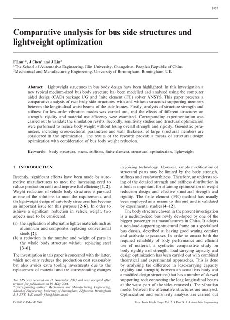 Pdf Comparative Analysis For Bus Side Structures And Lightweight Optimization