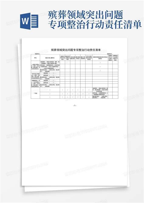 殡葬领域突出问题专项整治行动责任清单 Word模板下载编号qzjjjvjk熊猫办公