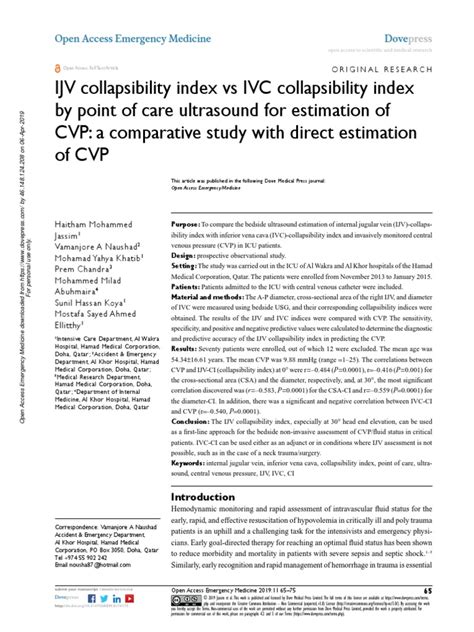 Ijv Collapsibility Index Vs Ivc Collapsibility Index Pdf Medical