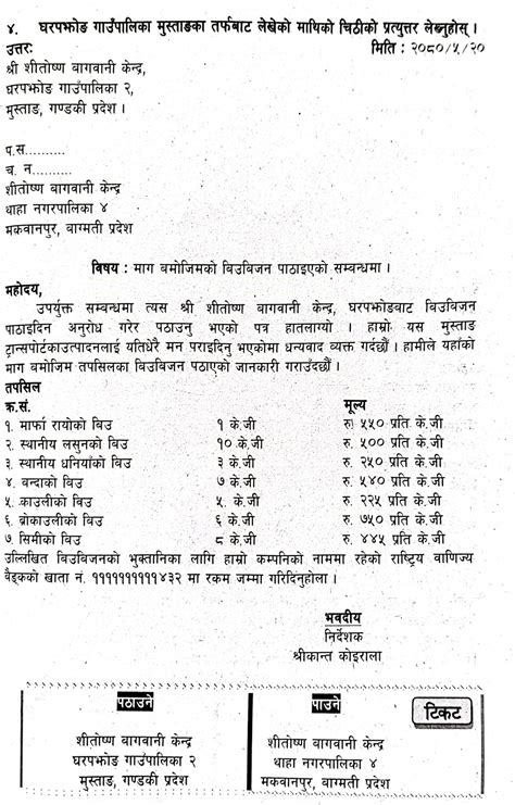 Vyavsayik Chithi Class 10 Nepali Chapter 10 Excercise Nepaskool